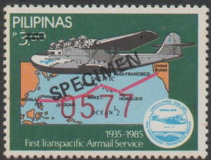 Stamp: China Clipper in flight, map of route (Philippines(1st ...