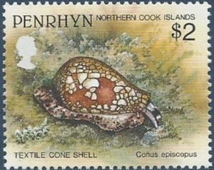 Stamp: Textile Cone Shell (Conus episcopus) (Penrhyn(Marine Life) Mi:CK ...