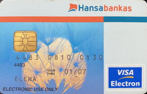 Bank Card: Hansabankas VISA ELECTRON (Hansabankas, LithuaniaCol:LT-VE-0034