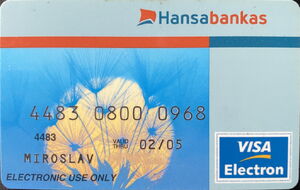 Bank Card: Hansabankas VISA ELECTRON (Hansabankas, LithuaniaCol:LT-VE-0037