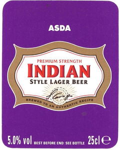 Etiquettes de boissons: ASDA Indian Style Lager Beer (Dortmunder Actien ...