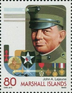 Stamp: John A. Lejeune (Marshall Islands(Military Heroes of World War ...