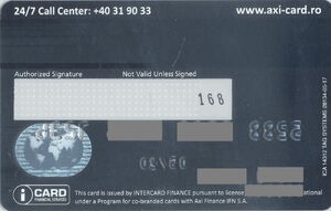 Bank Card: Axi (Iintercard Finance, RomaniaCol:RO-MC-0469