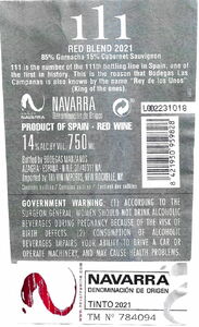 Drink Label: 111 Red Blend Navarra Tinto (Bodegas Manzanos, SpainCol:ES ...