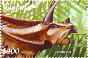 Stamp: Torosaurus (Guyana(Prehistoric Creatures) Mi:GY 7301,Col:GY 2001 ...