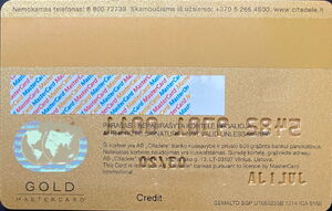 Bank Card: Citadele MasterCard (Citadele Bankas, LithuaniaCol:LT-MC-0079 💳