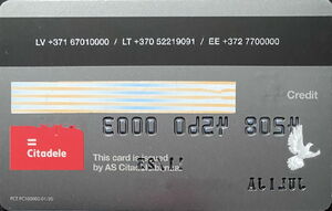Bank Card: Citadele VISA (Citadele Bankas, LithuaniaCol:LT-VI-0055