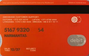 Bank Card: Swedbank MasterCard (Swedbank, LithuaniaCol:LT-MC-0082