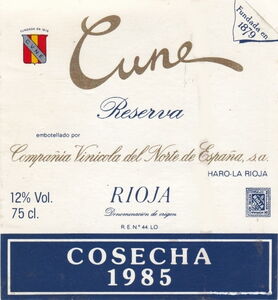 Drink Label: Cune Rioja Reserva (Compañía Vinícola del Norte de España ...