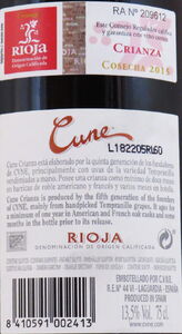 Drink Label: C.V.N.E. Cune Crianza Rioja DOC (Compañía Vinícola del ...