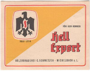 Flaschenetikett: Michelbacher Hell-Export (Adlerbrauerei C. Schmetzer ...