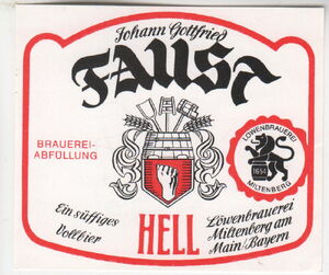 Drink Label: Faust Hell (Lowenbrauerei Miltenberg, Germany, Federal ...