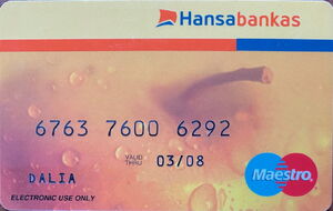 Bank Card: Hansabankas Maestro (Hansabankas, LithuaniaCol:LT-MS-0063