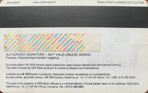 Bank Card: SEB bank MasterCard (SEB Bank, LithuaniaCol:LT-MC-0055.09 💳