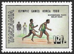 Stamp: Relay race (Tanzania(Summer Olympic Games 1988 - Seoul) Mi:TZ ...