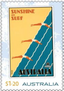 Stamp: Sunshine and Surf by Gert Sellheim (Australia(Travel Posters by ...