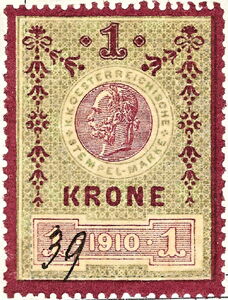 Stamp: Stempel Marke 1910 1 krone (Austria: Revenue Stamps(Revenues ...