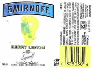 Drink Label: Smirnoff Berry Lemon (Smirnoff Co., United States of ...
