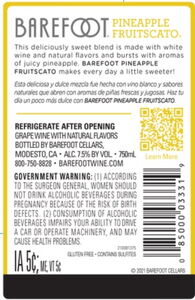 Drink Label: Barefoot Fruitscato Pineapple (Barefoot Cellars, United ...