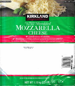 Food Label: Kirkland Shredded Mozzarella Cheese (Costco Wholesale Corp ...