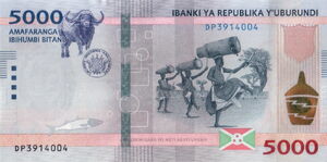 Banknote: 5,000 Francs (Burundi(2022 "Modified Colors" Issue) Wor:P-55a 💴