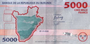 Banknote: 5,000 Francs (Burundi(2022 "Modified Colors" Issue) Wor:P-55a 💴