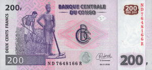 Billete de Banco: 200 Francs (Congo, República Democrática (Kinshasa ...