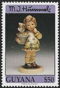 Stamp: Girl with Pot of Flowers (Guyana(Hummel Figurines) Mi:GY 4556,Sn ...
