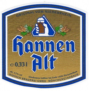 Etiqueta de bebida: Hannen Alt (Hannen Brauerei GmbH, Alemania ...