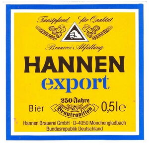 Flaschenetikett: Hannen Export (Hannen Brauerei GmbH, Deutschland ...