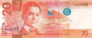 Banknote: 20 Piso (Philippines(2010-2022 "New Design" Issue) Wor:P-206d.6.2
