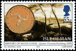 Stamp: Victorian Manx Farthing, 1839 & View of Douglas (Isle of Man ...