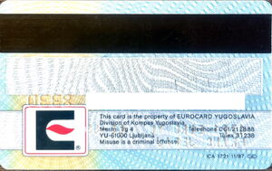Bank Card: Eurocard (Eurocard Yugoslavia, YugoslaviaCol:YU-MC-0001.02