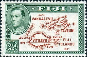 Stamp: Map of Fiji Islands (Fiji(King George VI - Local Motifs) Sg:FJ ...
