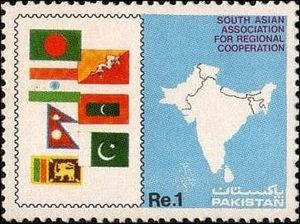 Stamp: Map of S.A.A.R.C. Countries and National Flags (Pakistan(South ...