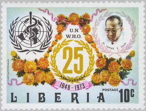 Stamp: W.H.O., Jonas E. Salk & Chrysanthemums (Liberia(W.H.O. (World ...