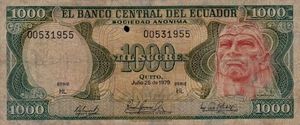 Banknote: 1,000 Sucres (Ecuador(1957-1988 "Printer TDLR" - with ...