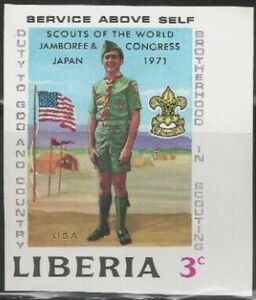 Timbre: Boy scout, emblem and US flag (Liberia(Boy Scout World Jamboree) Mi:LR 794B 📮