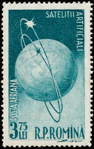 Stamp: Satellites' Orbits Around the Globe (Romania(Launch of the First ...