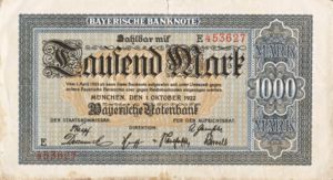 Banknote: 1,000 Mark (German States) (Bayerische Notenbank-Bavarian ...