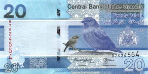 Banknote: 20 Dalasi (Gambia(2019-2020 "Birds" Issue) Wor:P-39c