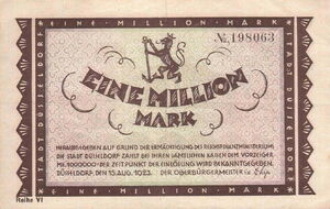 Banknote: 1 Million Mark (Deutschland (Notgeld)(Düsseldorf) Kel:1150q.6 💴