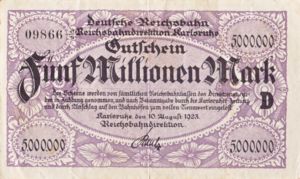 Banknote: 5 Millionen Mark (Deutschland(RBD - Karlsruhe, Railroad ...
