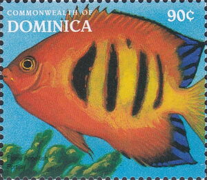 Stamp: Flame Angelfish (Centropyge loriculus) (Dominica(Fish (1996)) Mi ...