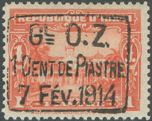 Stamp: Overprinted stamps 1913 - 1c on 1pia (Haiti(Overprints (1914 ...