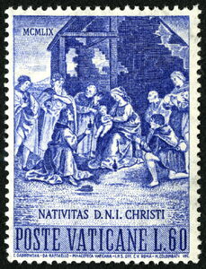 Timbre: Nativity, Raphael (Vatican(Christmas 1959) Mi:VA 329,Sn:VA 268 ...