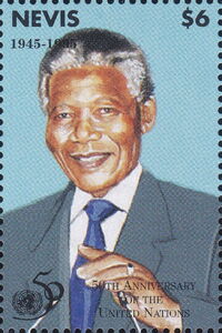 Stamp: Nelson Mandela (1918-2013) Addressing the United Nations (Nevis ...
