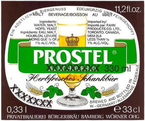 Štítok z nápoja: Prostel Alkoholfrei (G. Wörner Bürgerbräu Bamberg ...