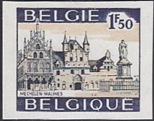 Stamp: City Hall and statue, Malines - Mechelen (Belgium(Tourist ...