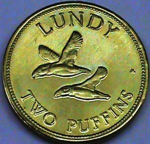 Coin: 2 Puffins (Fantasy Issues) (Lundy) Col:FF-00496,Unu:Xtn11
